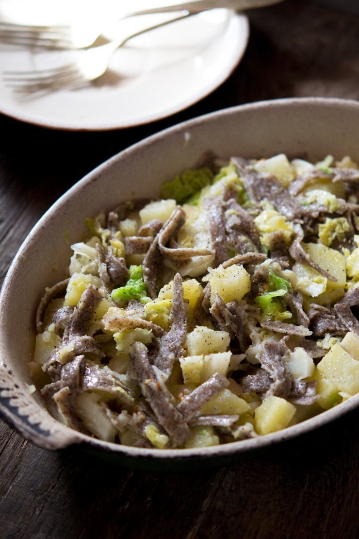 Pizzoccheri Pasta with Potatoes and Cabbage - Inside The Rustic Kitchen