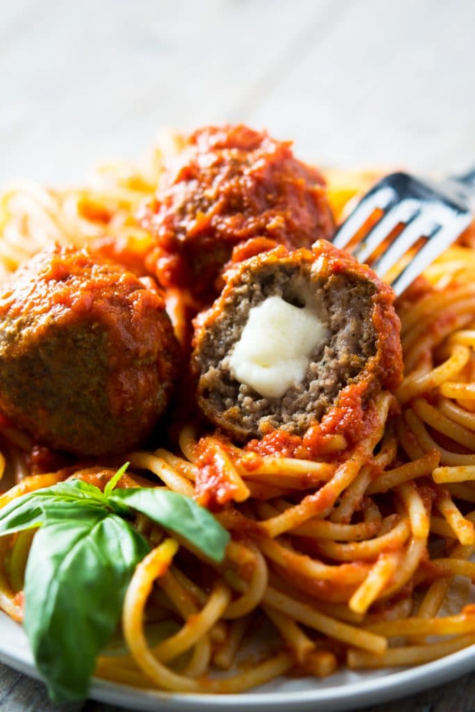 Mozzarella Stuffed Meatballs - Inside The Rustic Kitchen