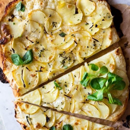 Cheesy Potato Pizza with Thyme - Inside The Rustic Kitchen