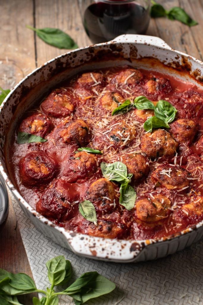 Baked Chicken Meatballs in a Rich Tomato Sauce - Inside The Rustic Kitchen