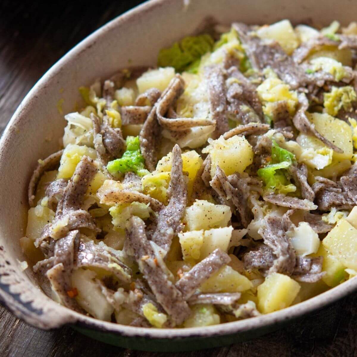 Pizzoccheri Pasta with Potatoes and Cabbage - Inside The Rustic Kitchen