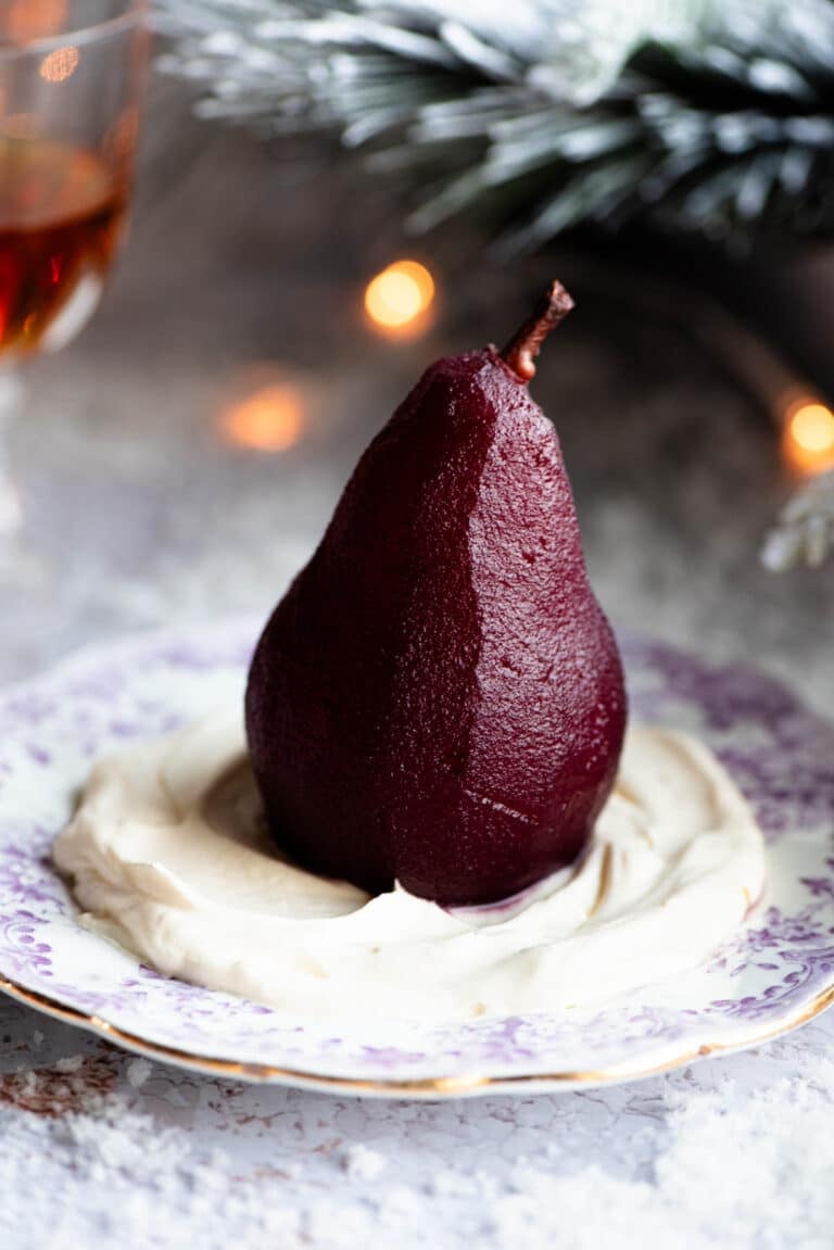 Amaretto Red Wine Poached Pears - Inside The Rustic Kitchen