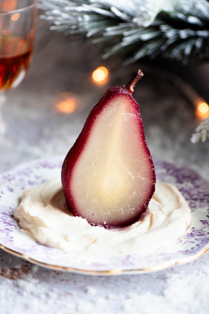 Amaretto Red Wine Poached Pears - Inside The Rustic Kitchen