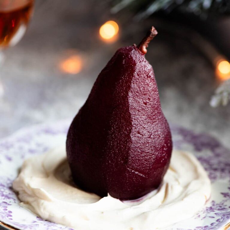 Amaretto Red Wine Poached Pears - Inside The Rustic Kitchen